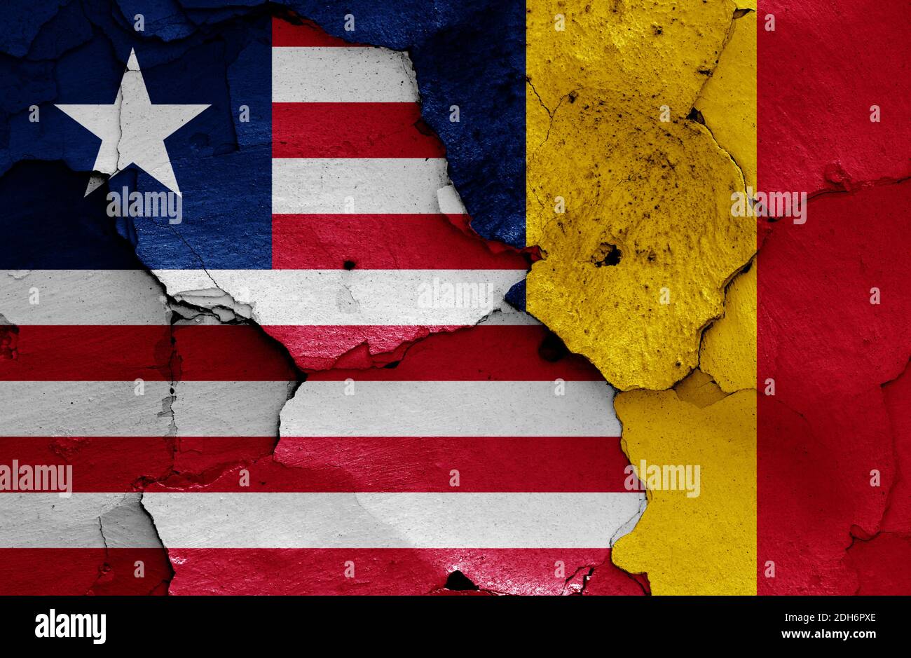 Flags of Liberia and Chad painted on cracked wall Stock Photo - Alamy