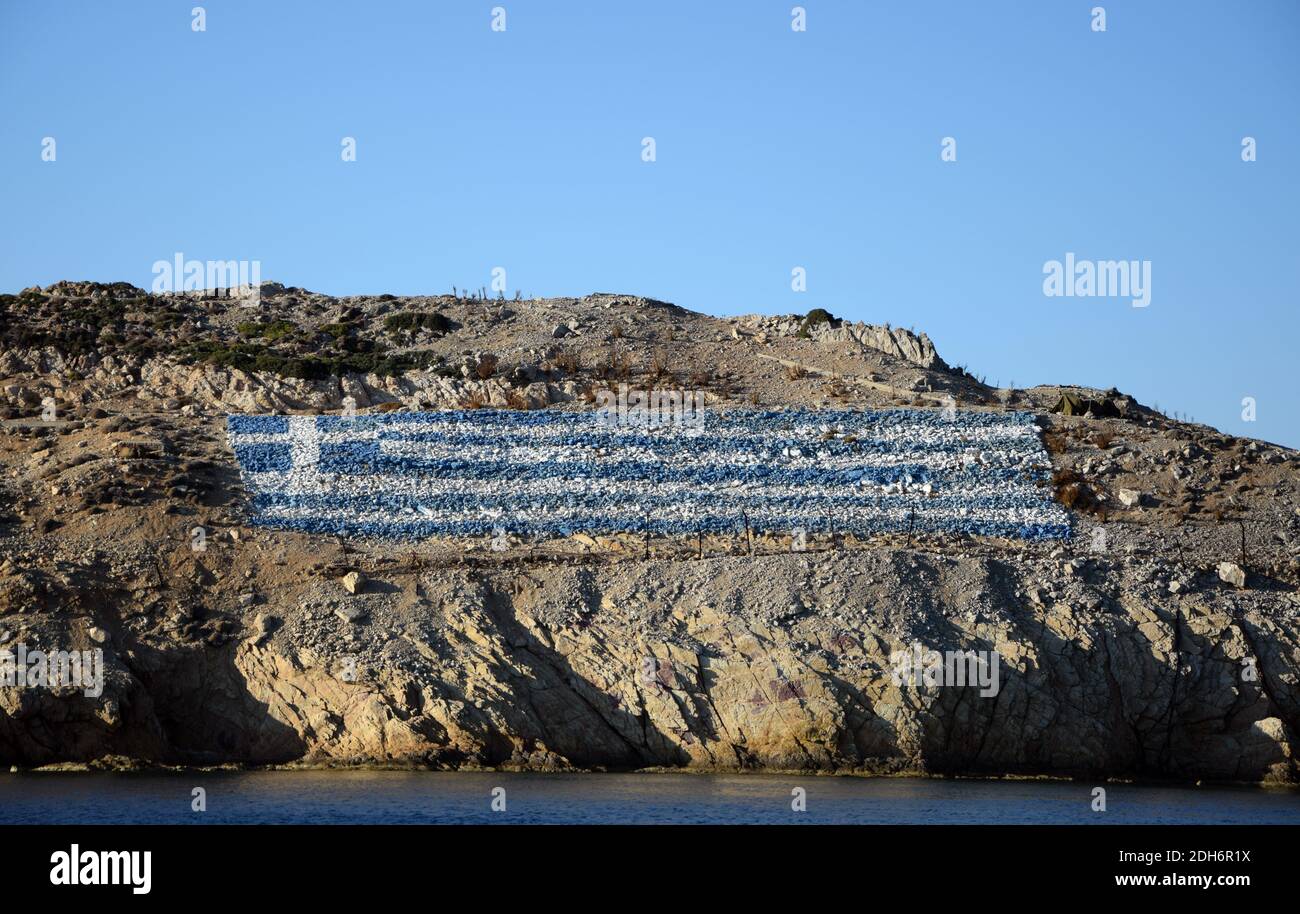 Greek flag at Kalymnos Stock Photo - Alamy