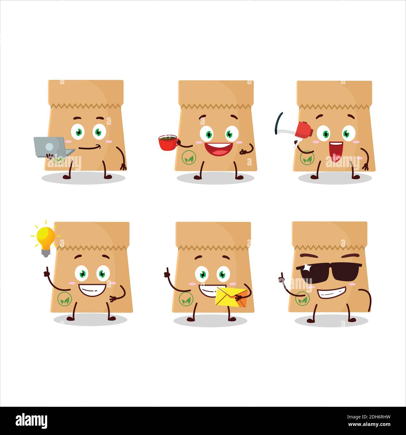 Recycle paper bag cartoon character with various types of business ...