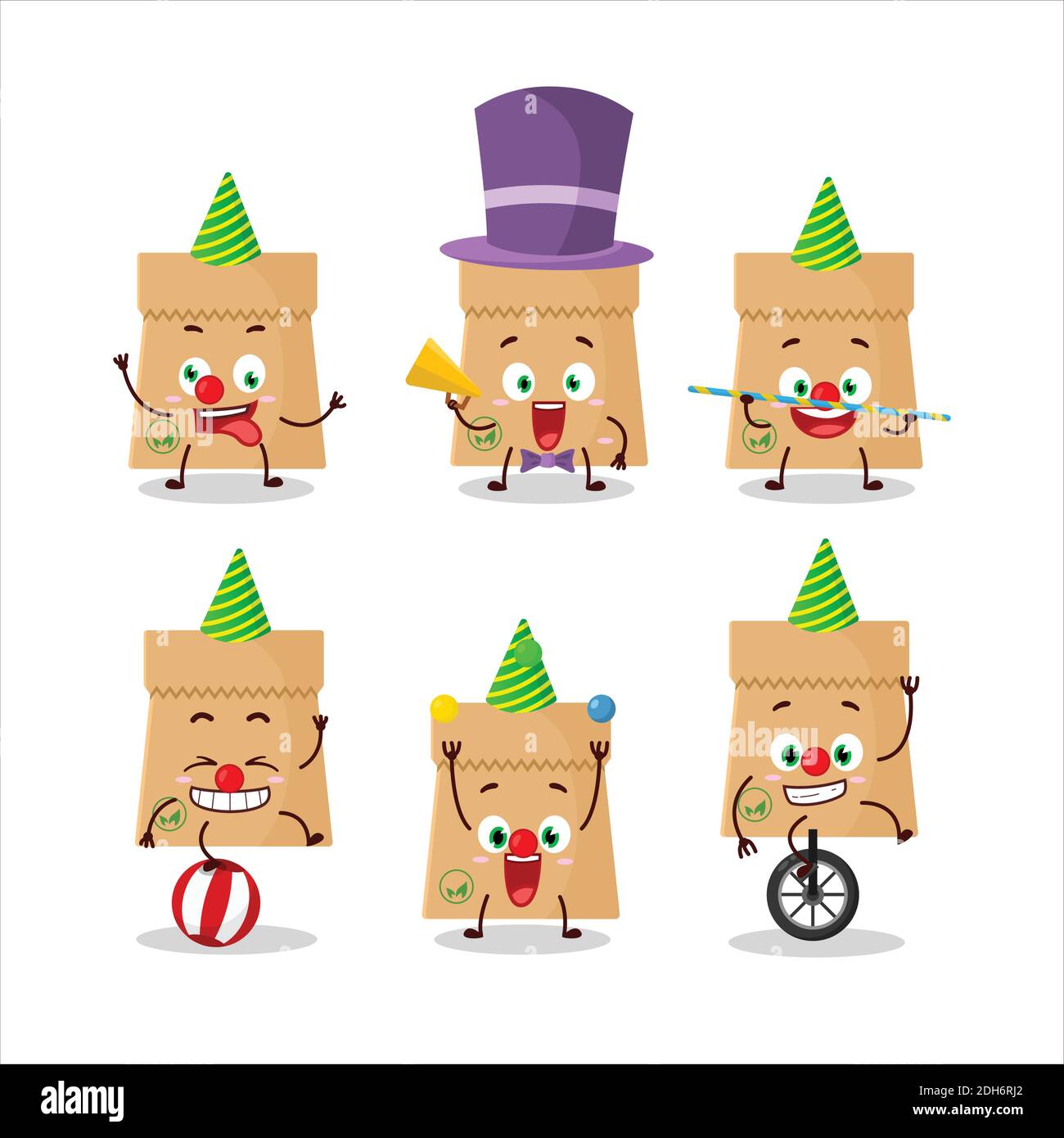 Cartoon character of recycle paper bag with various circus shows ...