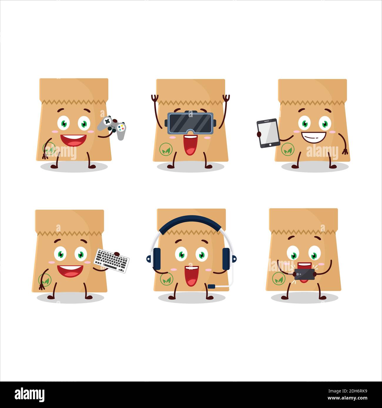 Recycle paper bag cartoon character are playing games with various cute ...