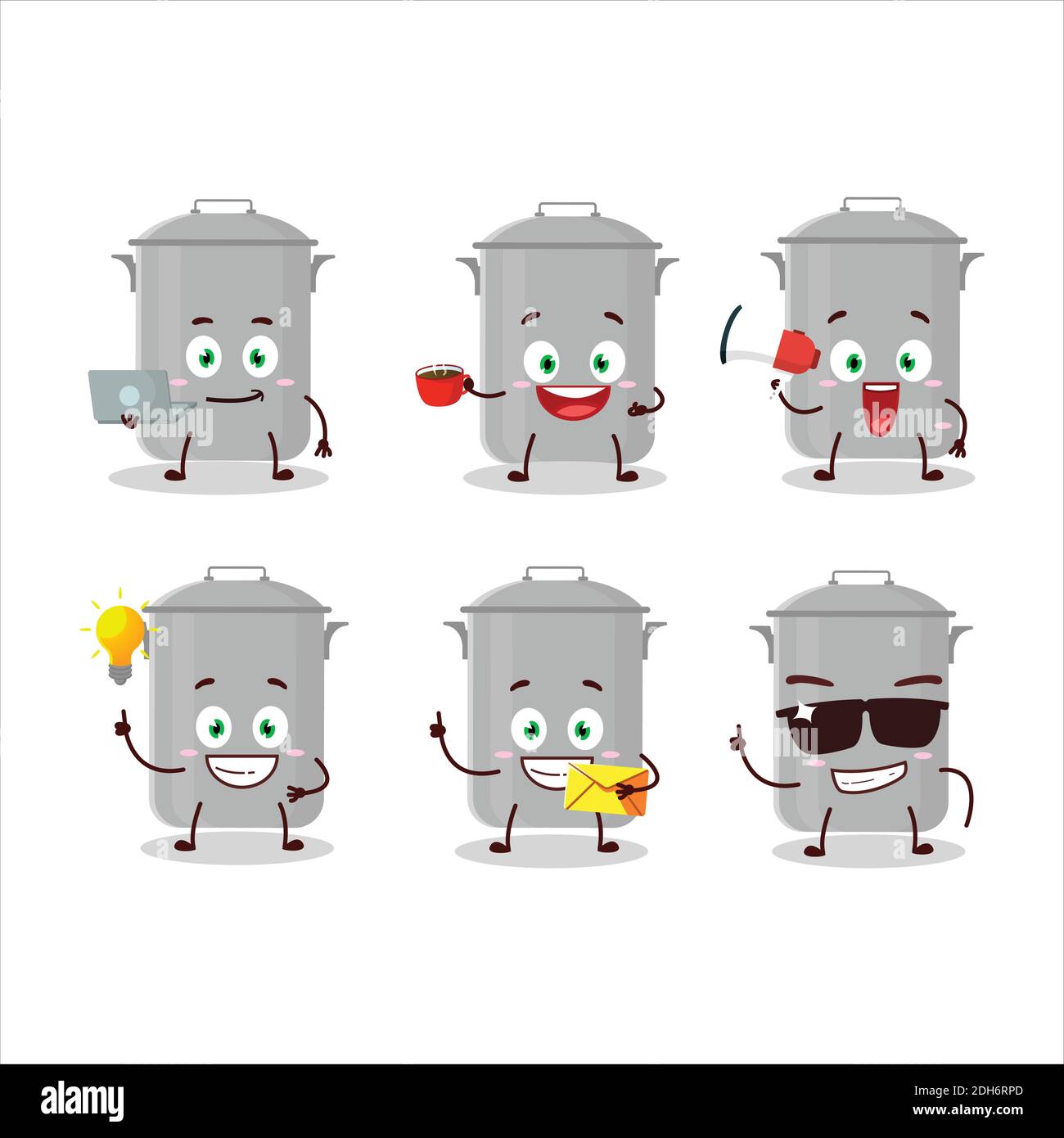 Stock pot cartoon character with various types of business emoticons ...