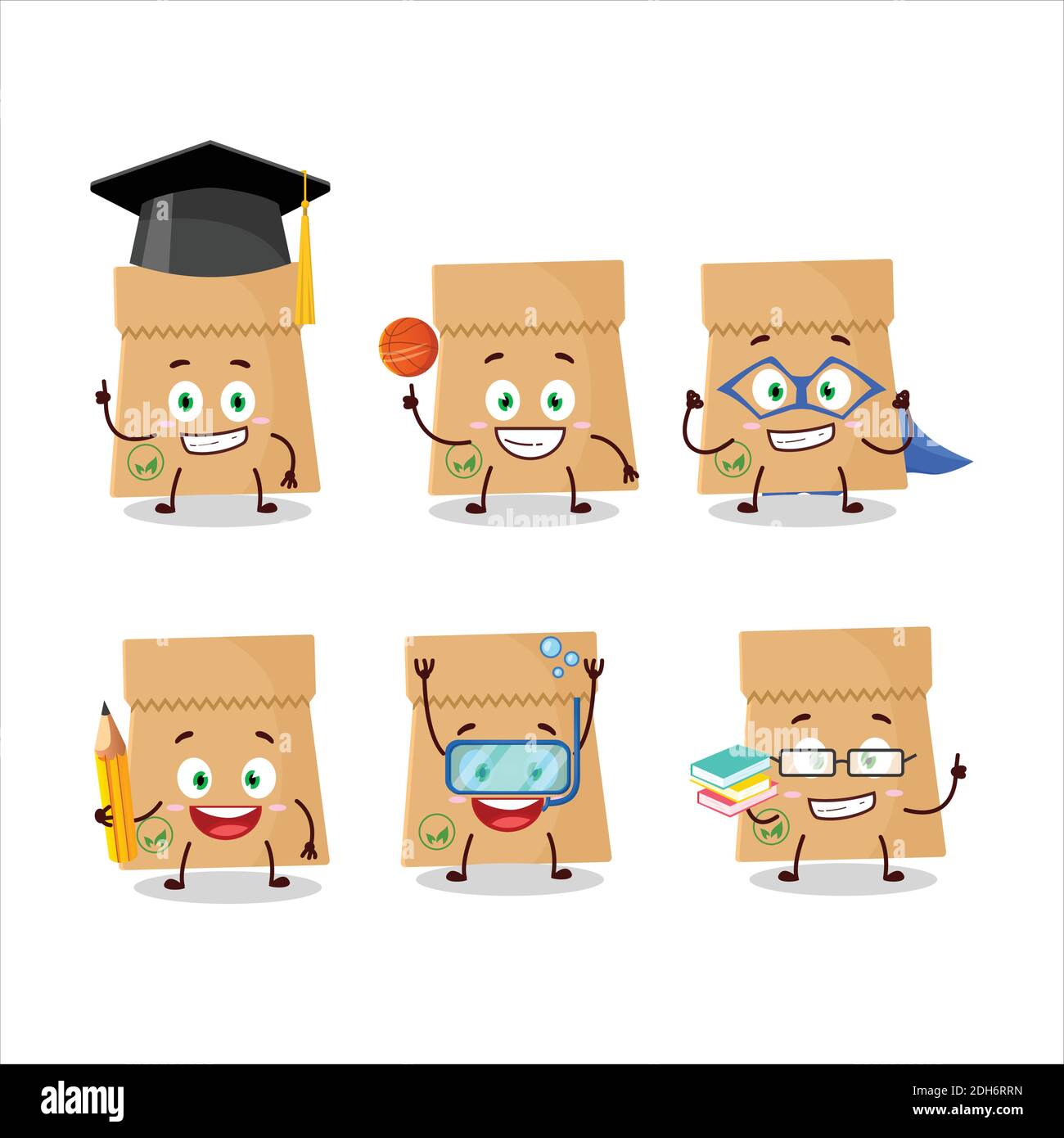 School student of recycle paper bag cartoon character with various ...