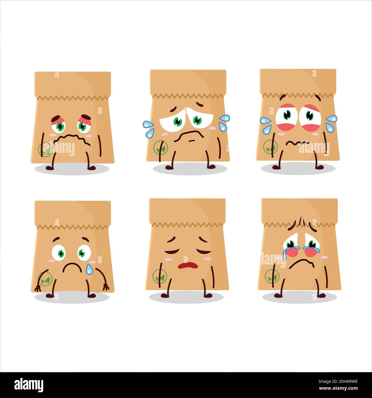 Recycle paper bag cartoon character with sad expression. Vector ...