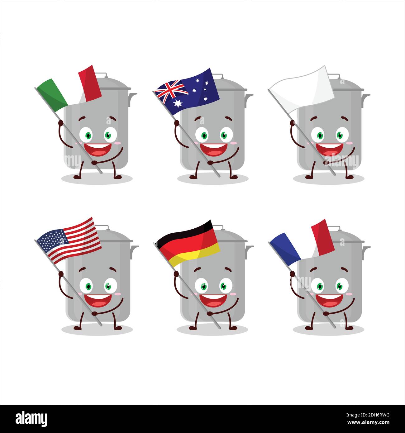 Stock pot cartoon character bring the flags of various countries ...