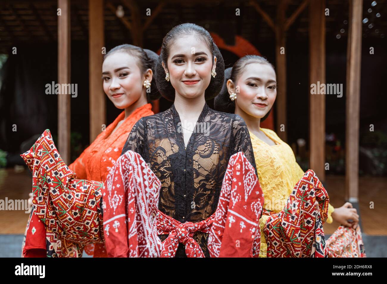 portrait of a young woman wearing Javanese kebaya traditional clothes ...