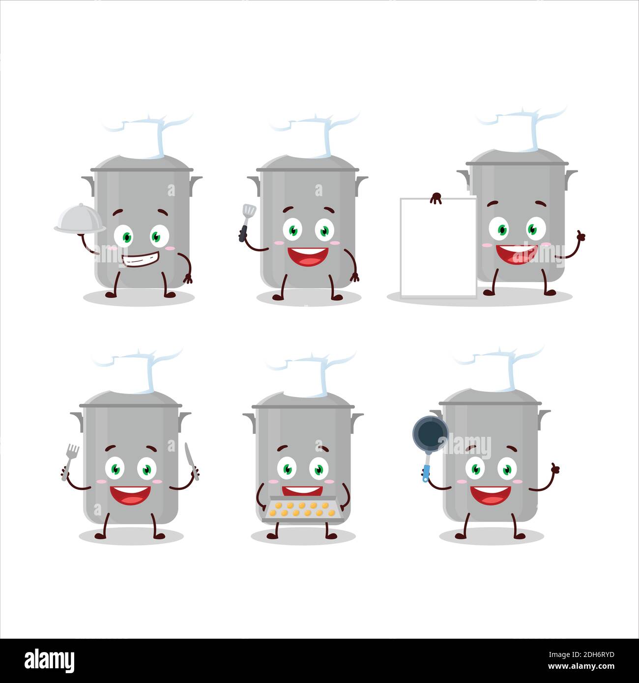 Cartoon character of stock pot with various chef emoticons. Vector ...