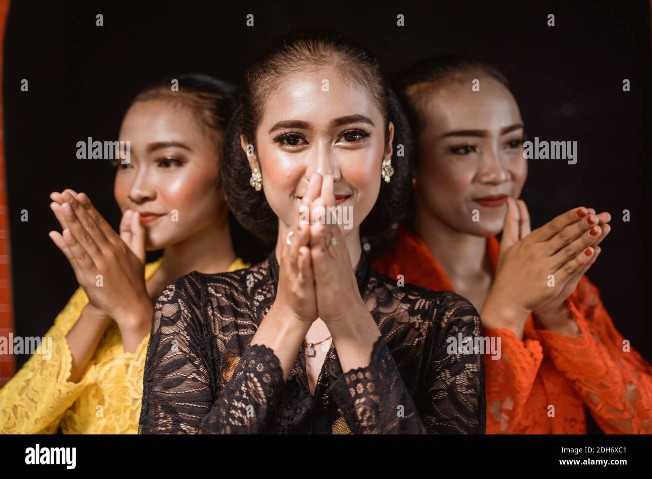 portrait of a young woman wearing Javanese kebaya traditional clothes ...