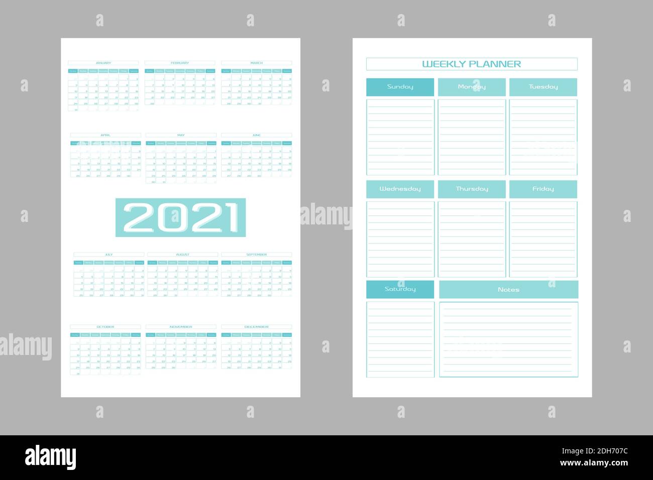 Set of 2021 calendar and weekly planner diary template. Monthly ...