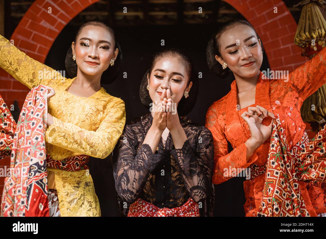 portrait of a young woman wearing Javanese kebaya traditional clothes ...