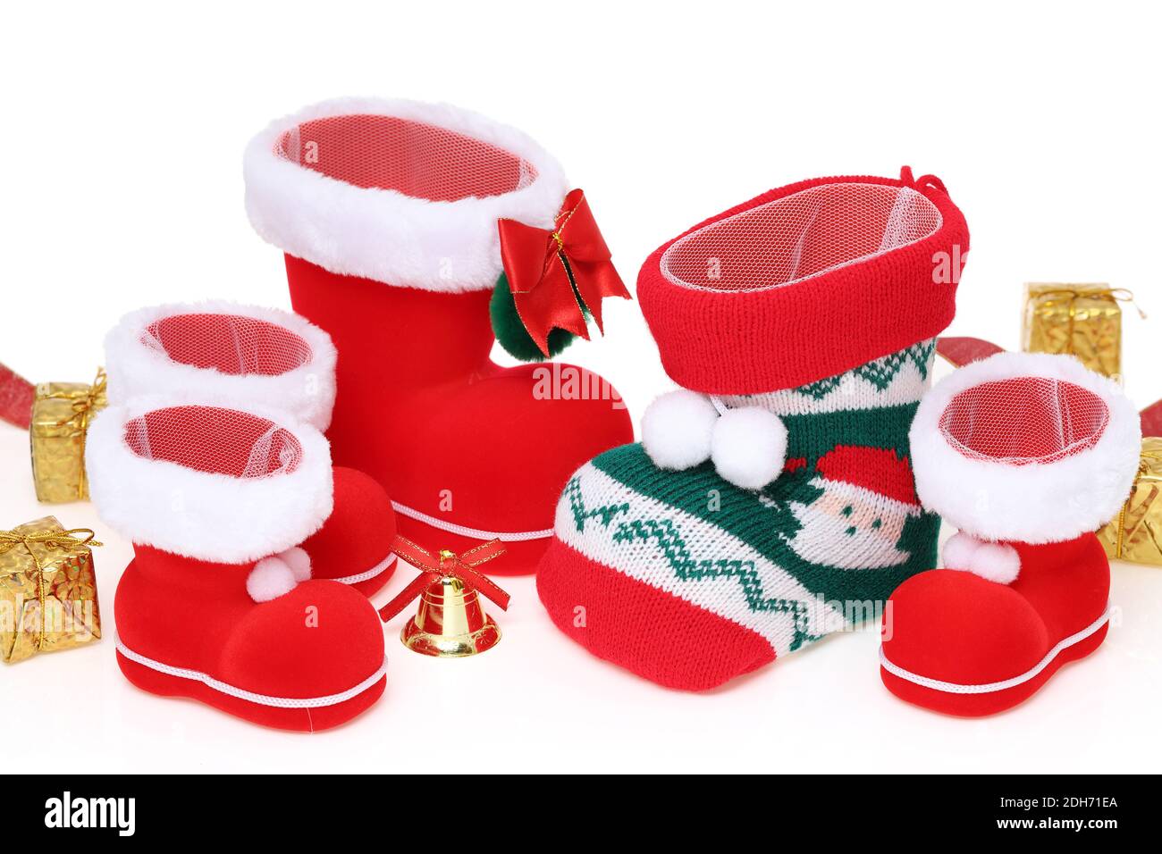 Red Santa's boots with copyspace isolated on white background Stock ...