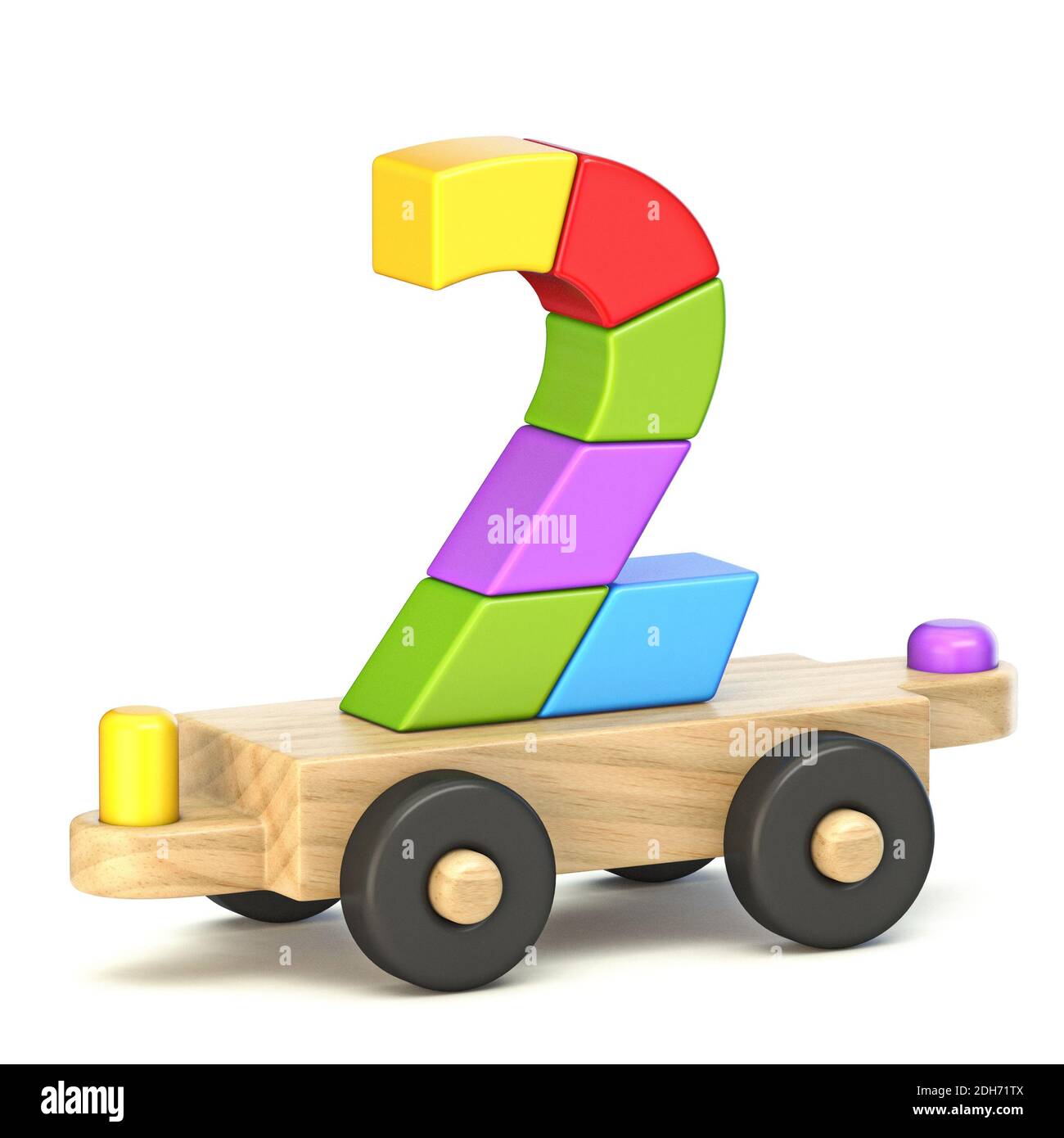 Wooden train Number 2 TWO 3D Stock Photo - Alamy