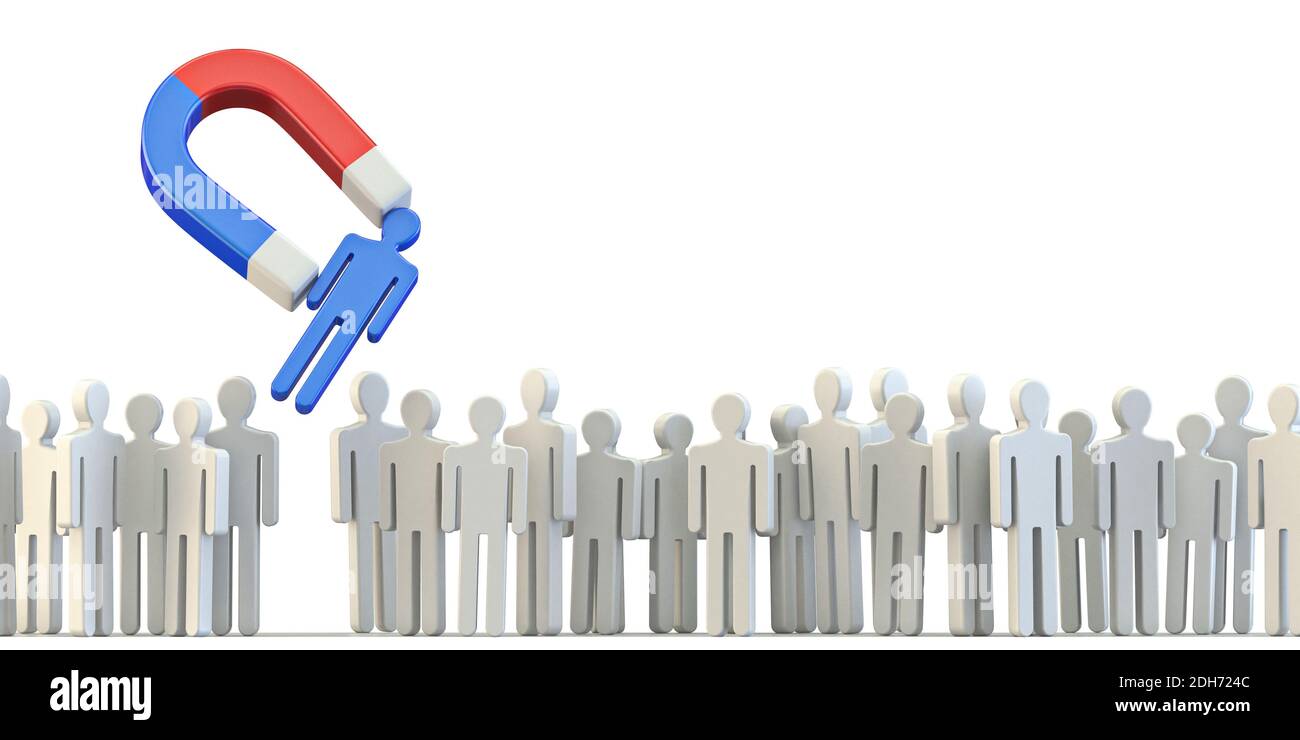 Magnet pulls blue human figure 3D Stock Photo - Alamy