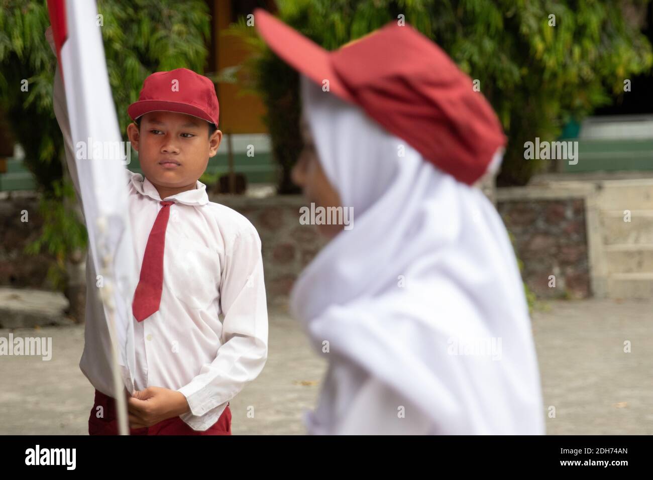 preparation of raising the flag by the flag ceremony officer Stock ...