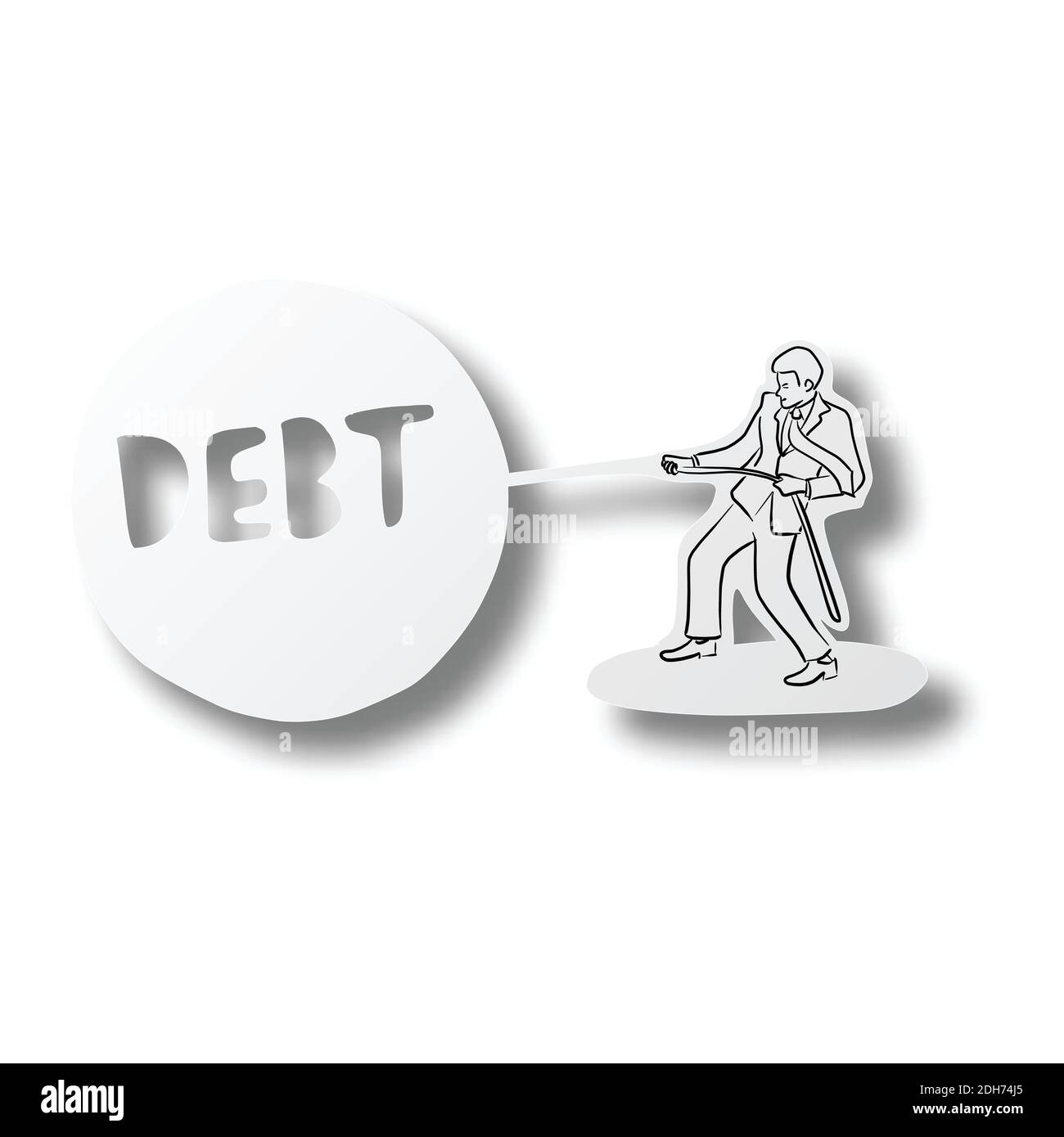 Vector illustration black line hand drawn of Businessman pulling huge ...