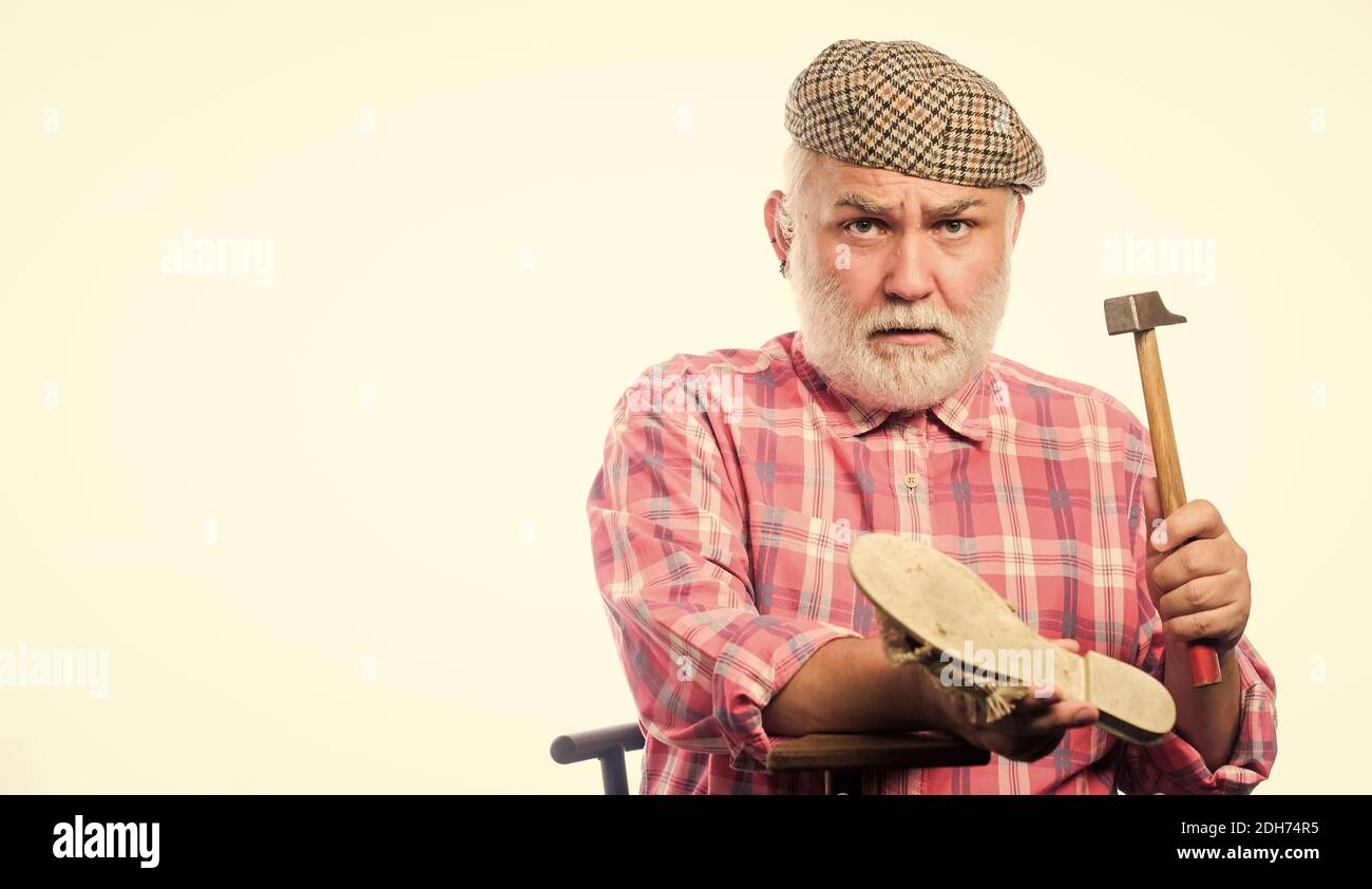 Handmade concept. Designing shoe. Craftsman laborer worker. Custom made ...