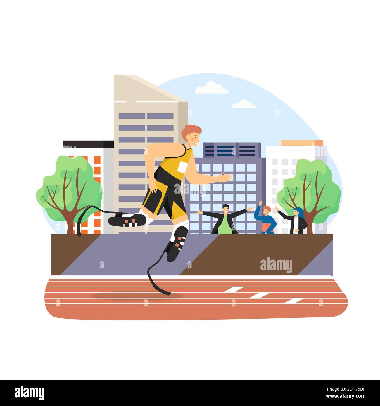 Athlete with prosthetic legs running marathon, flat vector illustration ...