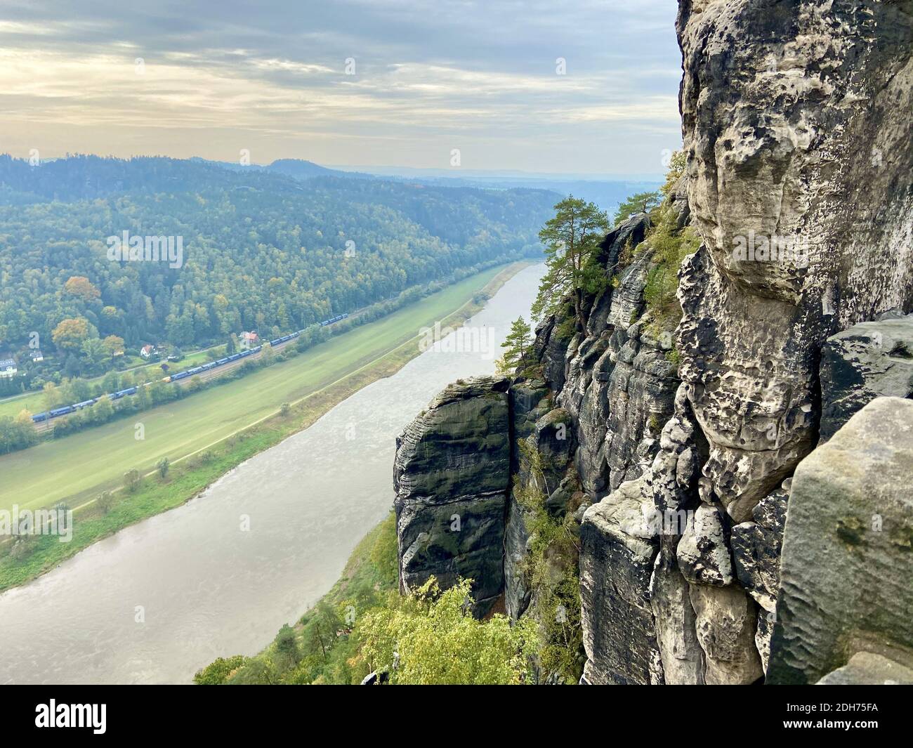 A beautiful side view of the road from a high cliff looking at a ...