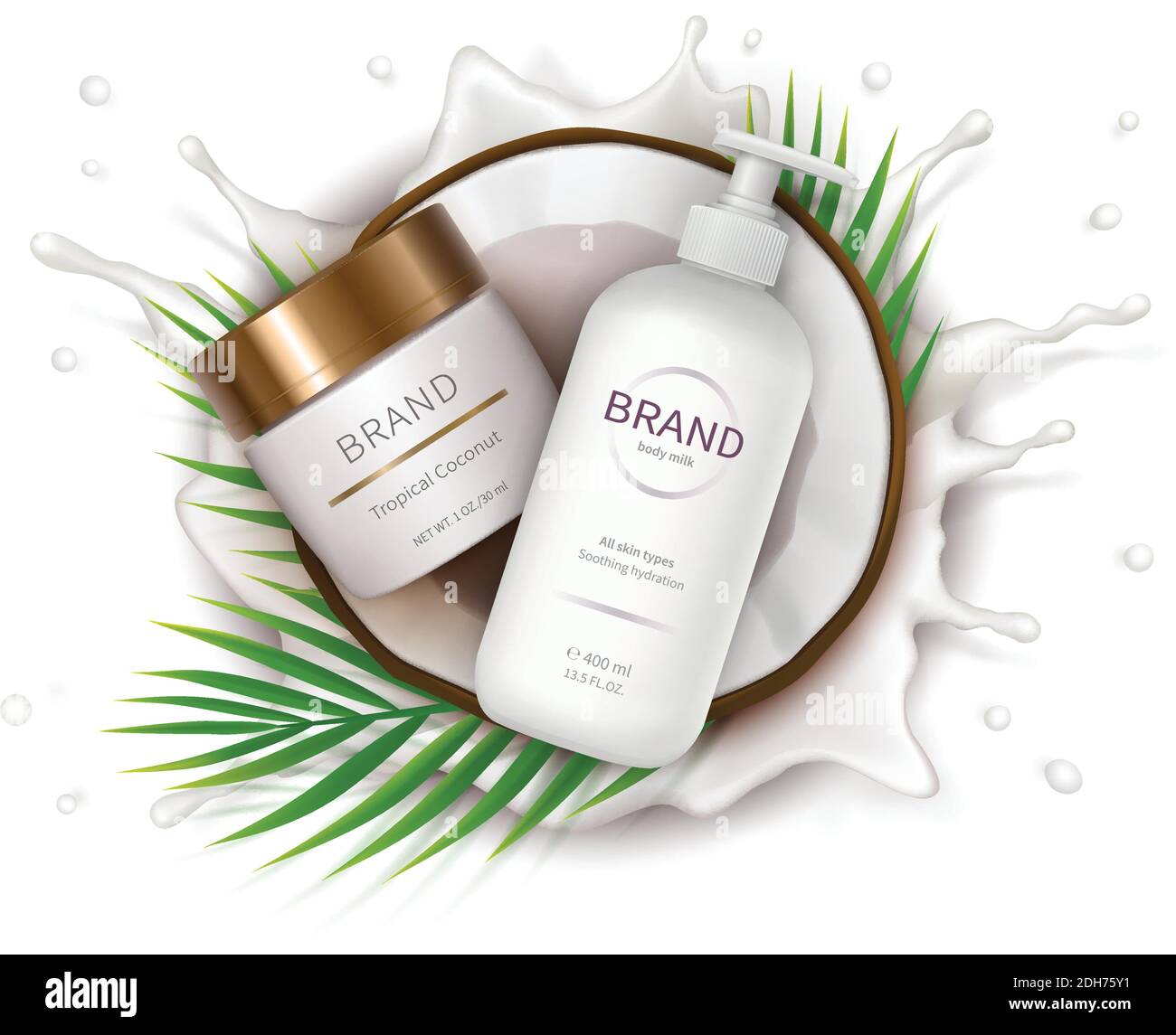 Cosmetic ad realistic vector. White jar and dispenser bottle lies in ...