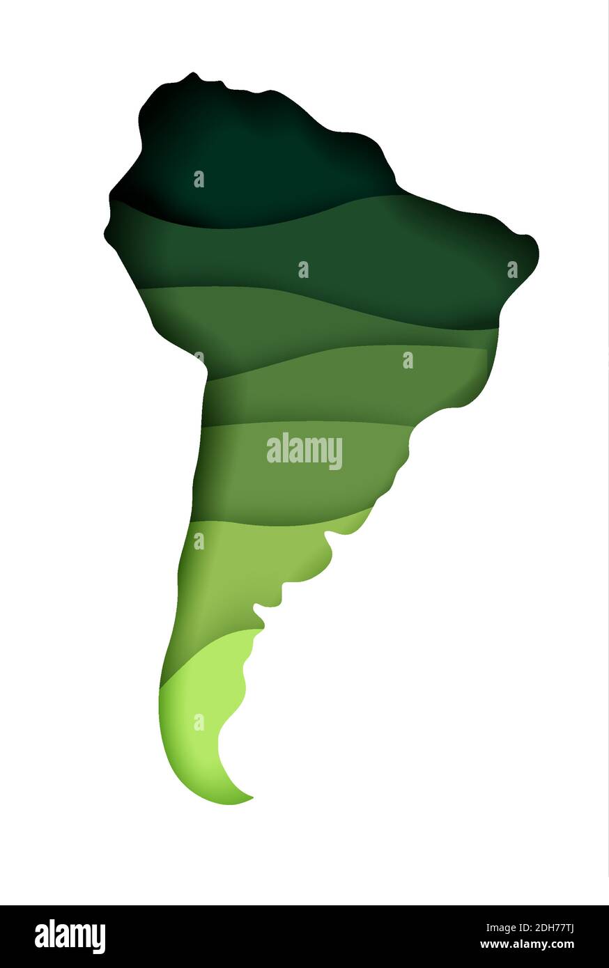 Vector layered paper cut style map of South America continent. Travel ...
