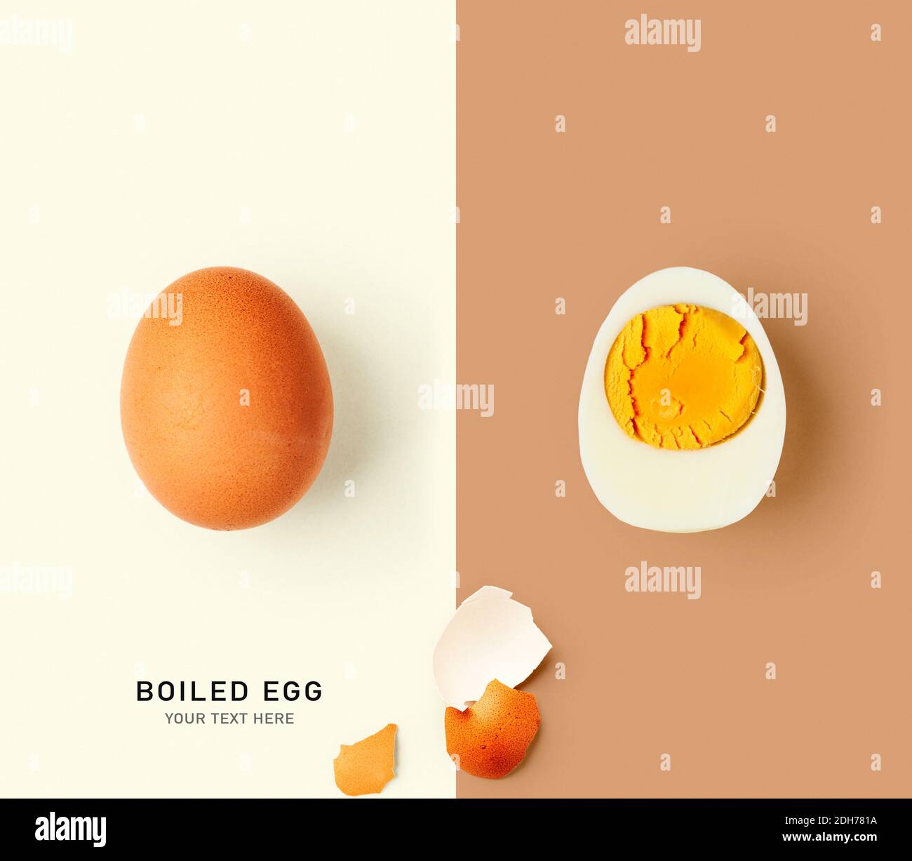 Fresh boiled egg creative layout and composition. Healthy food concept ...