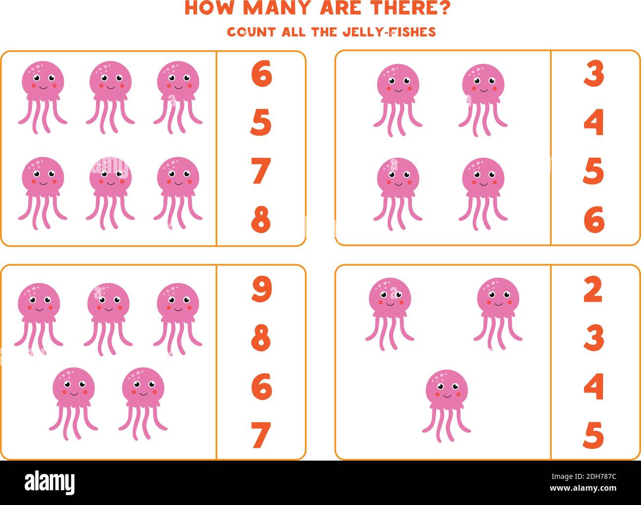 Counting game for kids. Count all cute jelly fishes. Worksheet for ...