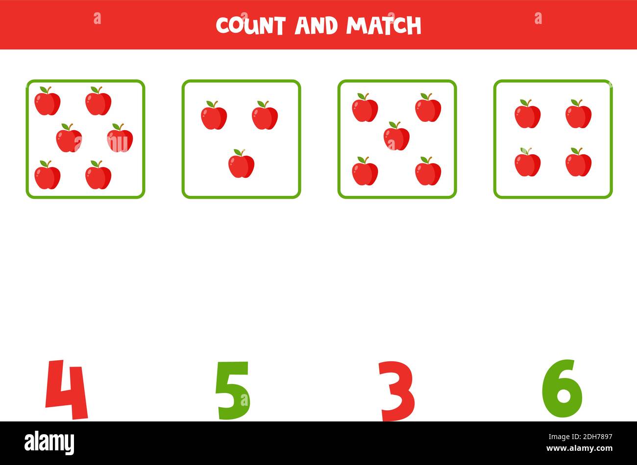 Count all apples and match with correct answer. Educational math game ...
