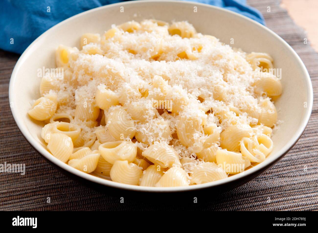 Pipe or shell pasta with a creamy alfredo sauce and parmesan cheese ...