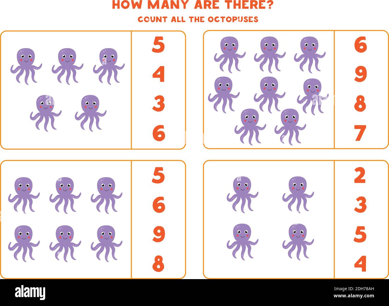 Counting game for kids. Count all octopuses. Worksheet for children ...