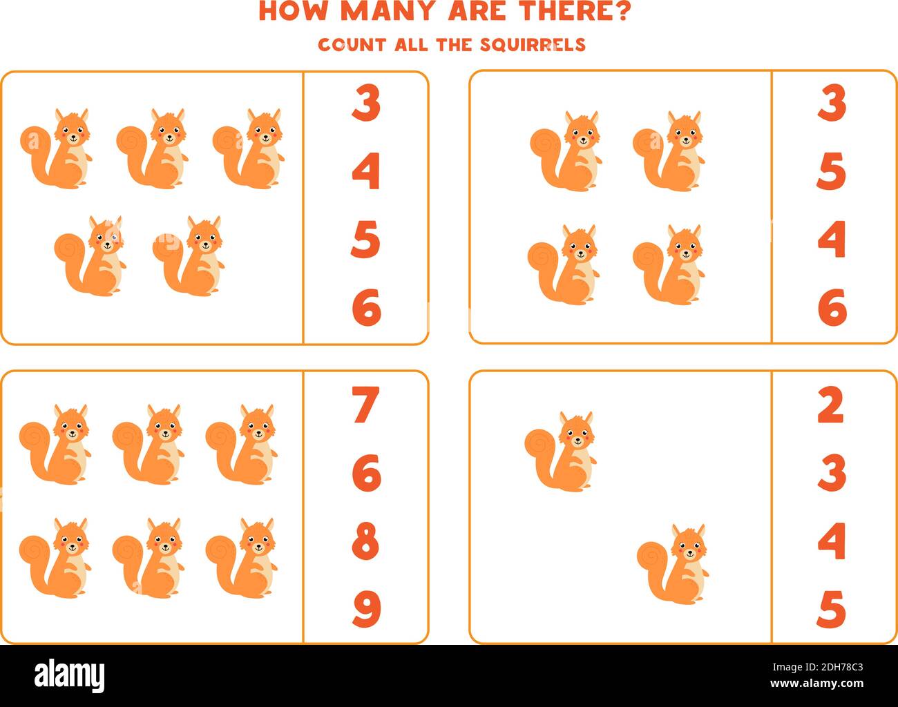 Counting game for kids. Count all squirrels. Worksheet for children ...