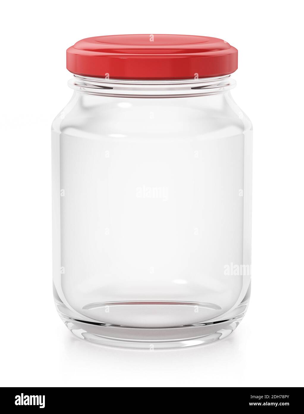 Empty glass jar with red lids isolated on white background. 3D ...