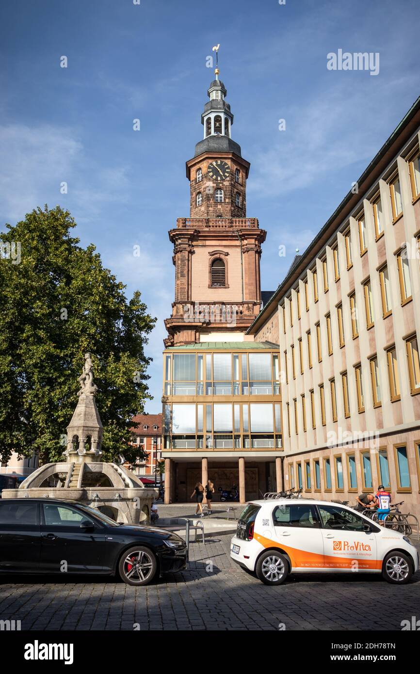 Tower of the Holy Trinity Church with the Siegfried Fountain in Worms ...