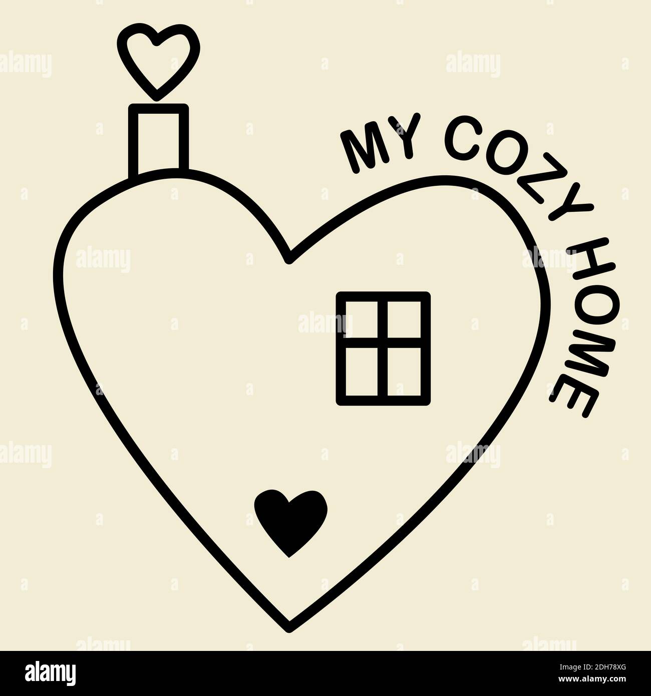 Cozy home. A house with a roof and a heart-shaped window with text - my ...