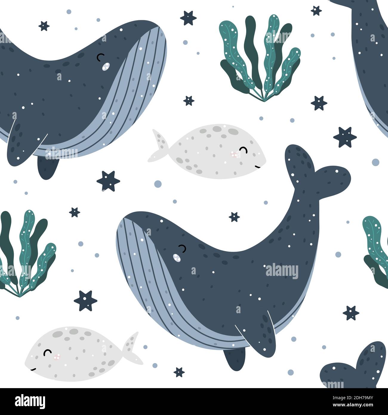 Cute childish seamless pattern with sea creatures: whale, fish and ...