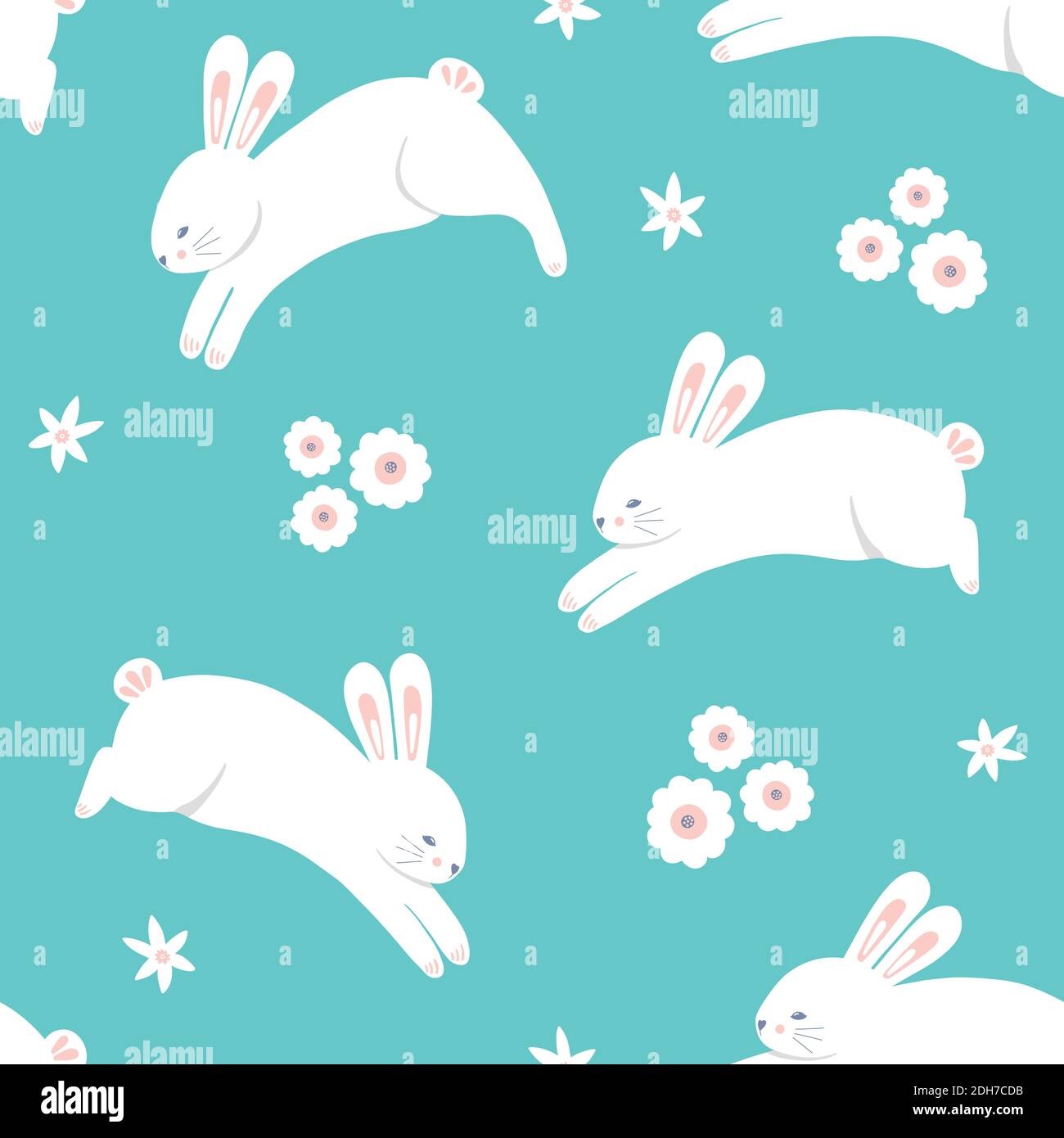 Easter rabbit pattern background, cute vector seamless repeat design of ...