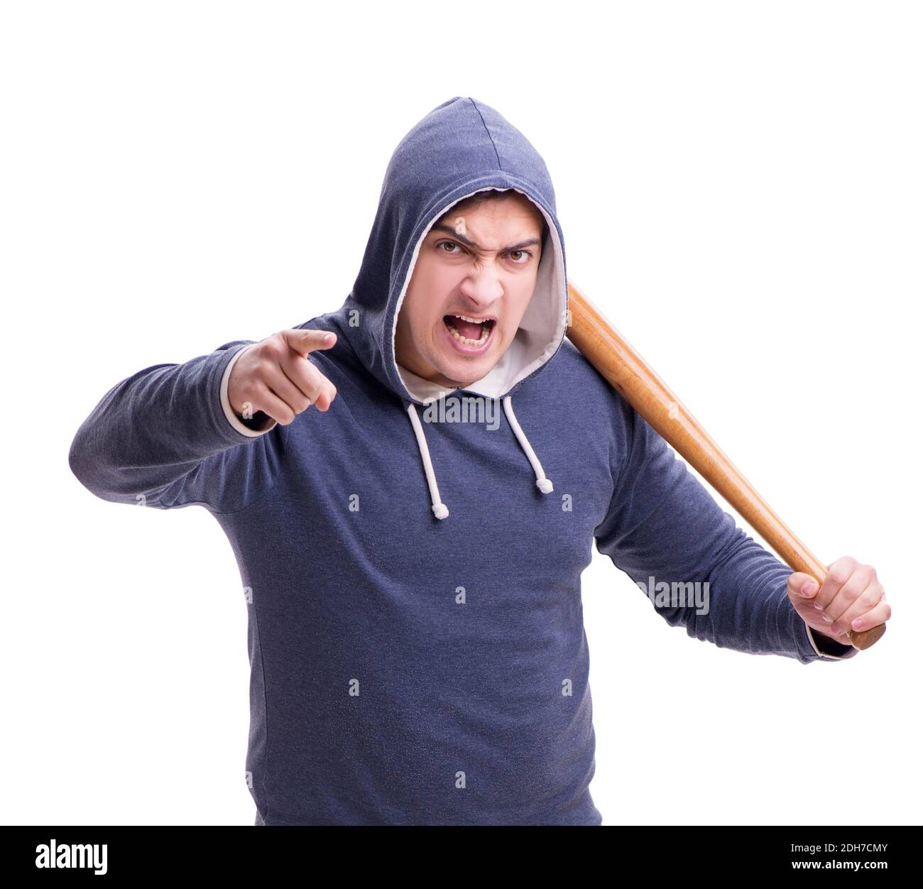 Young man hooligan with baseball bat isolated on white Stock Photo - Alamy