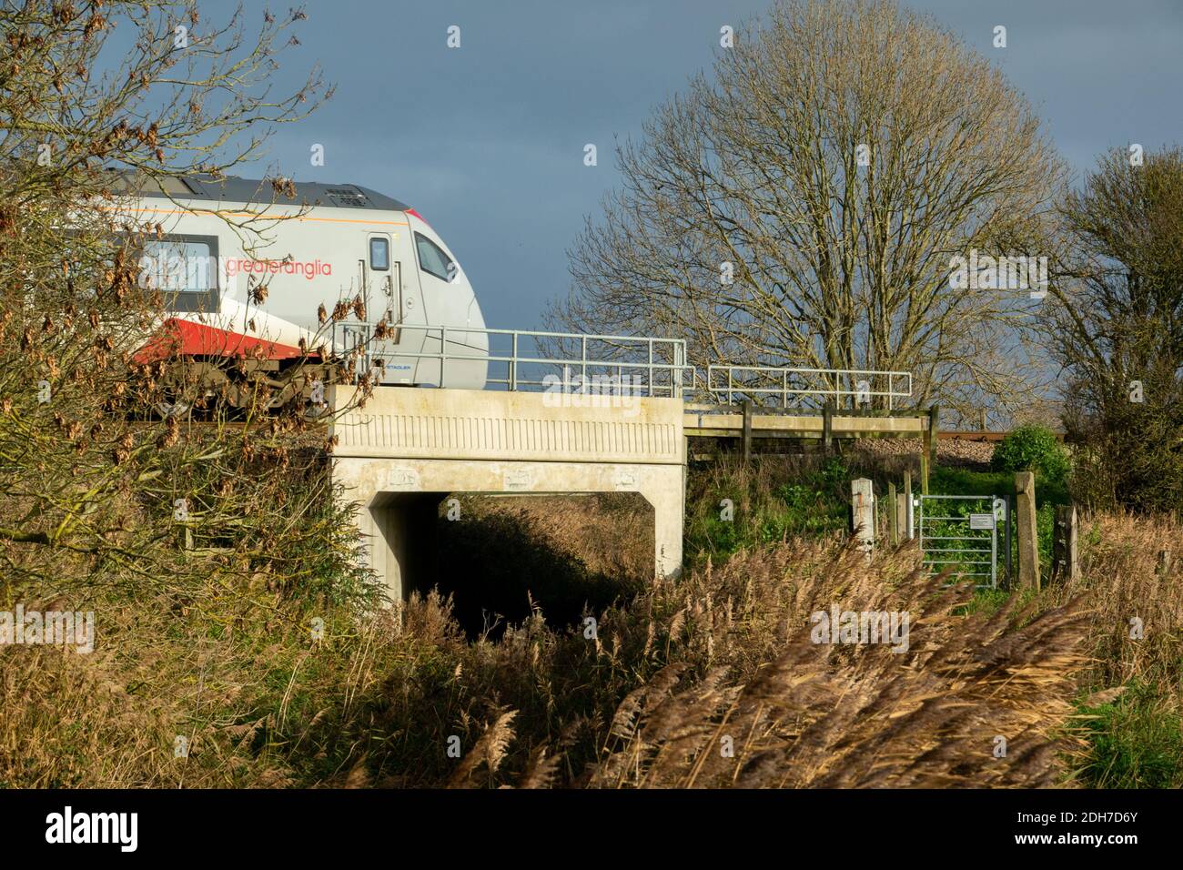 Greater anglia train Bridge Culvert Tunstall Dyke Stock Photo - Alamy