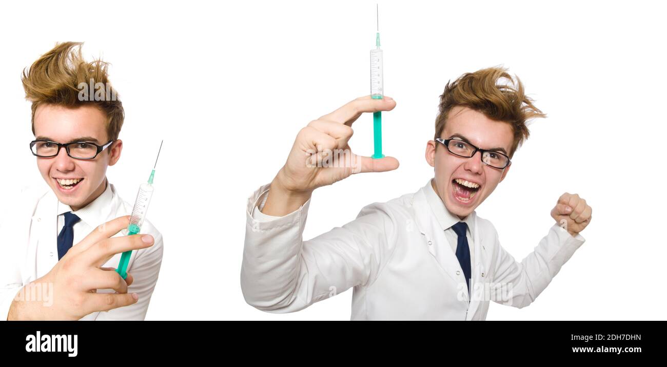 Funny doctor isolated on white Stock Photo - Alamy