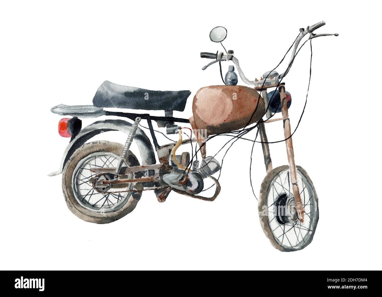 old rusty moped watercolor drawing, moped on a white background Stock ...