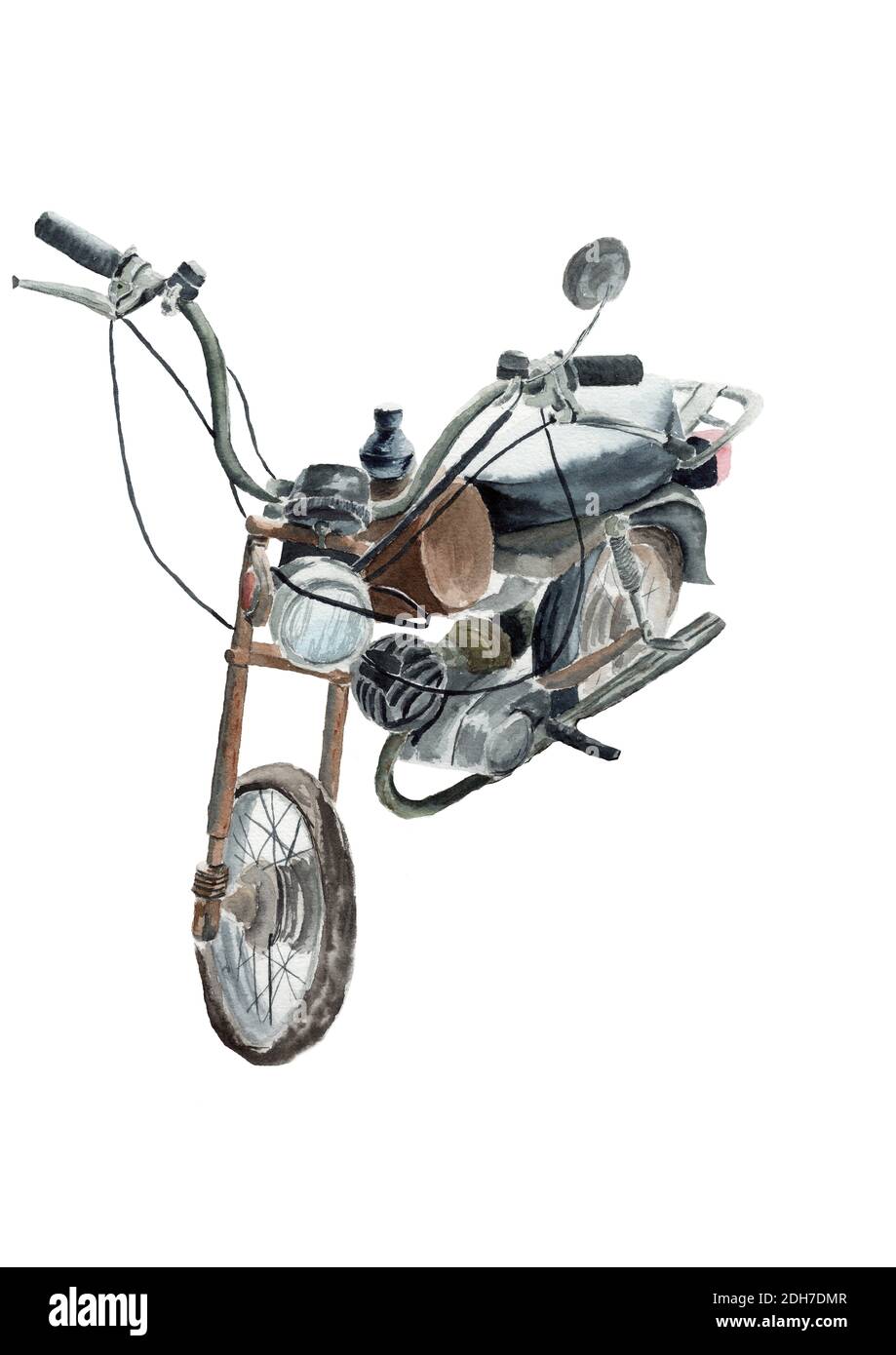 old moped front view watercolor drawing, moped on a white background ...