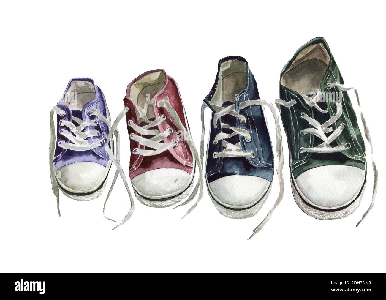 sneakers of different sizes different colors in watercolor Stock Photo ...