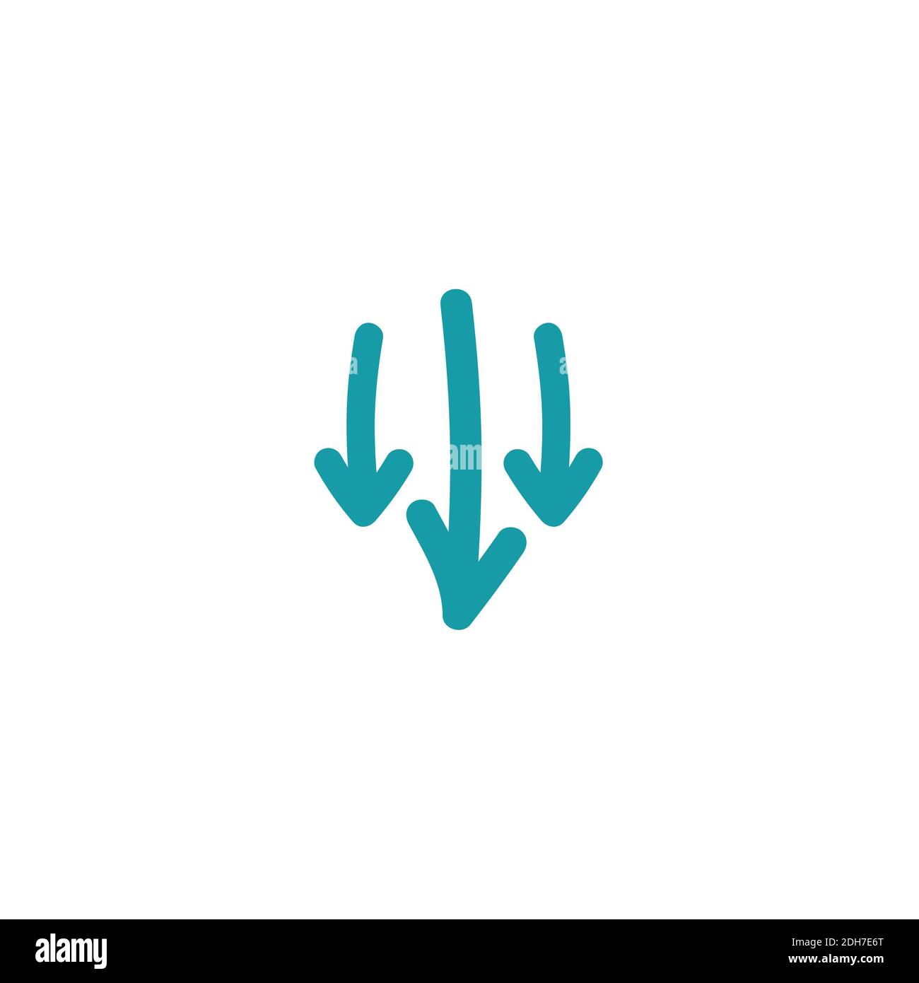 three hand drawn shabby blue arrows down icon. download sign. Fall ...