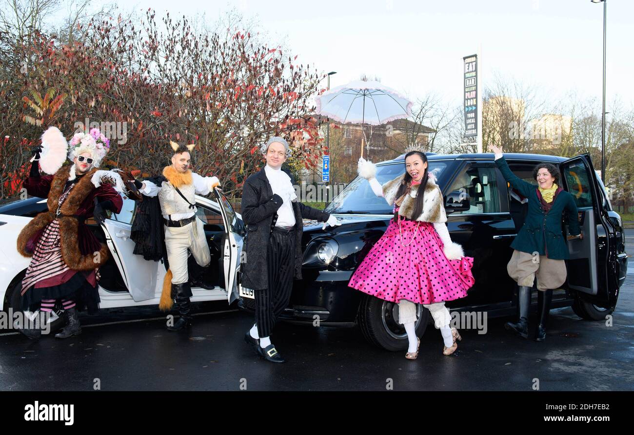 EDITORIAL USE ONLY A group of pantomime characters pose in front of a ...