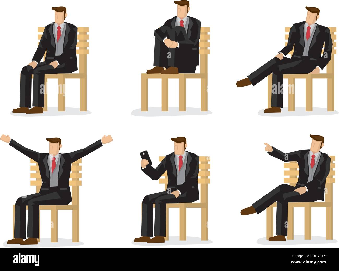 Set of business characters of six sitting positions. Vector ...