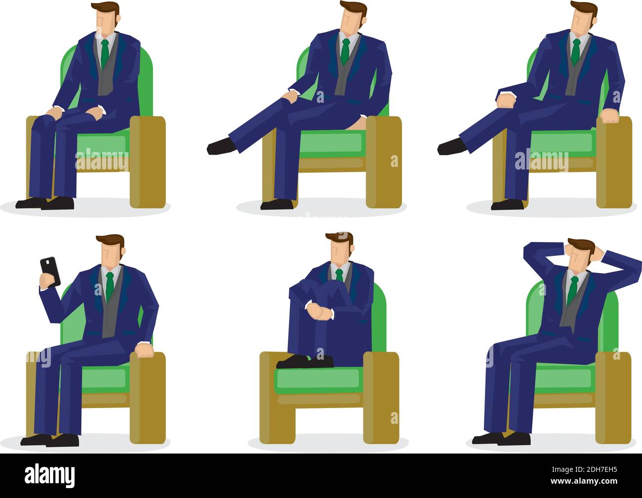 Set of business characters in six sitting positions. Vector ...