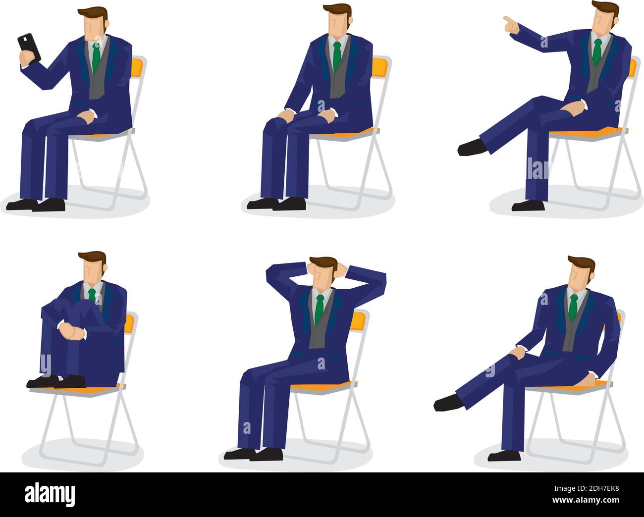 Set of business characters in six sitting positions. Vector ...