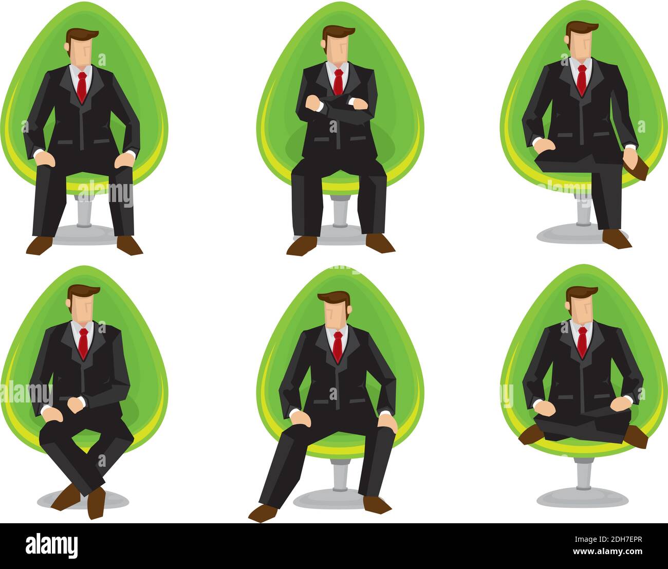 Set of full length business man in various sitting positions isolated ...