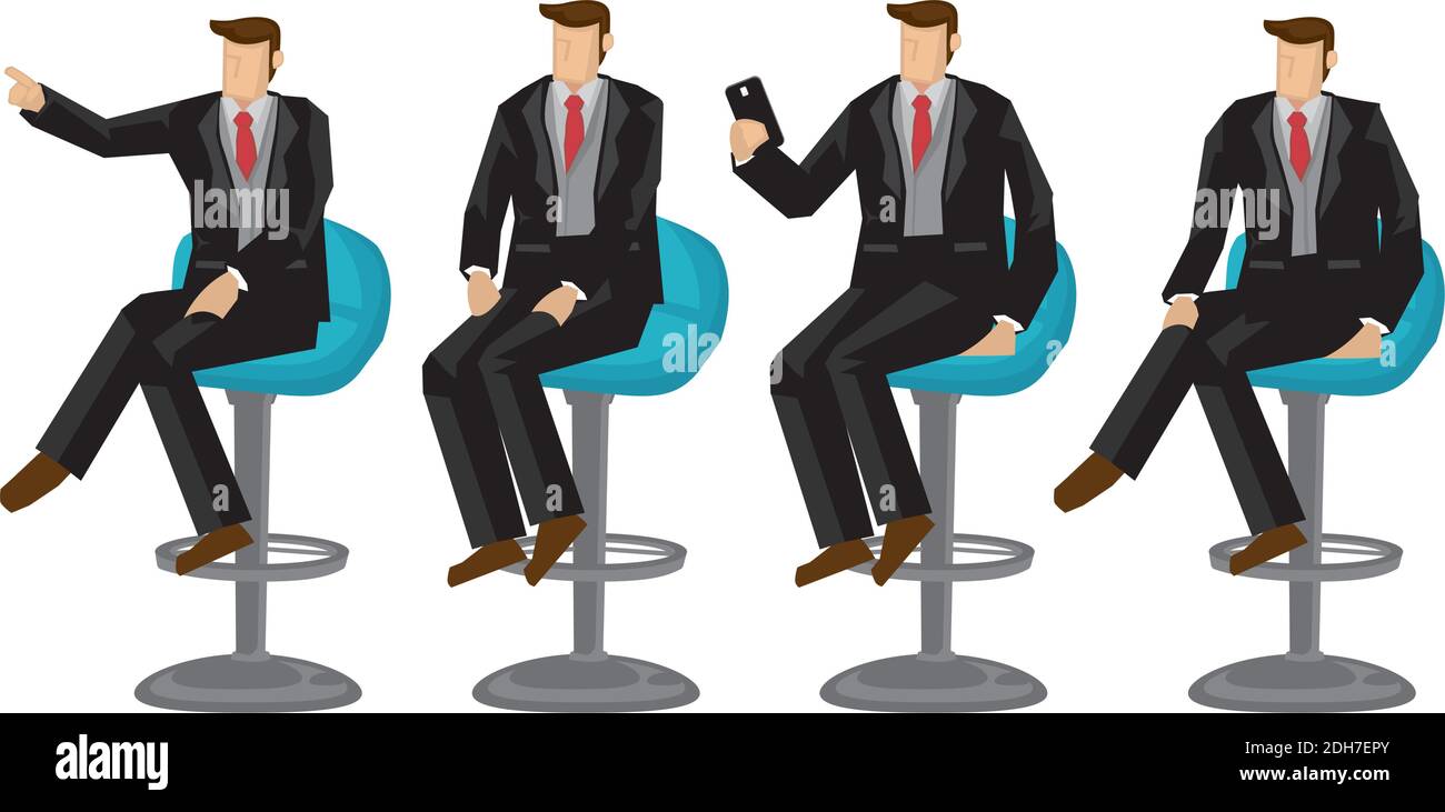 Set of business characters in four sitting positions. Vector ...
