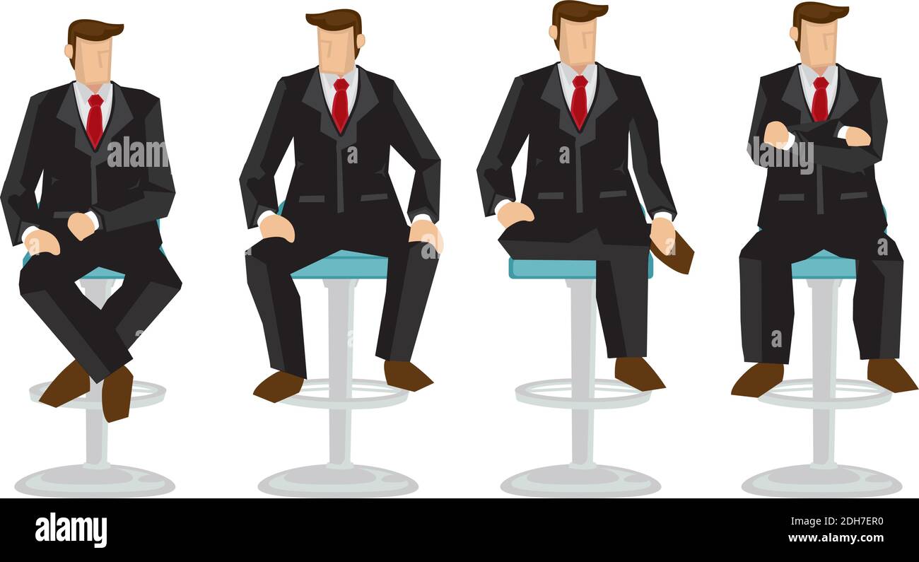 Set of full length business man in various sitting positions isolated ...
