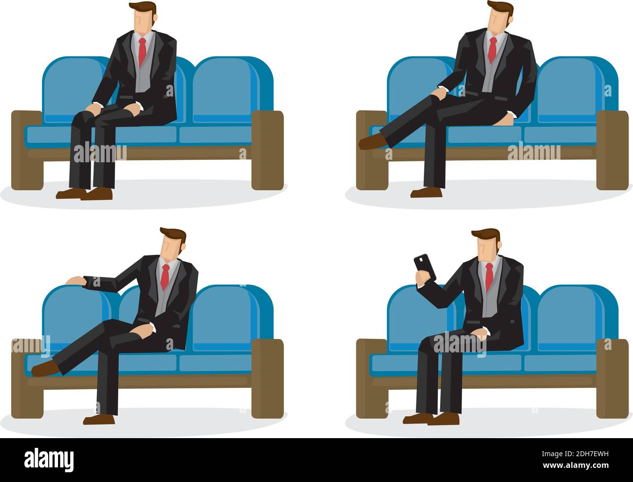 Set of business characters in four sitting positions. Vector ...